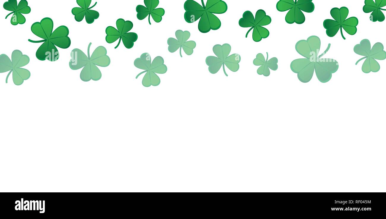 green falling shamrock clover background on white vector illustration ...