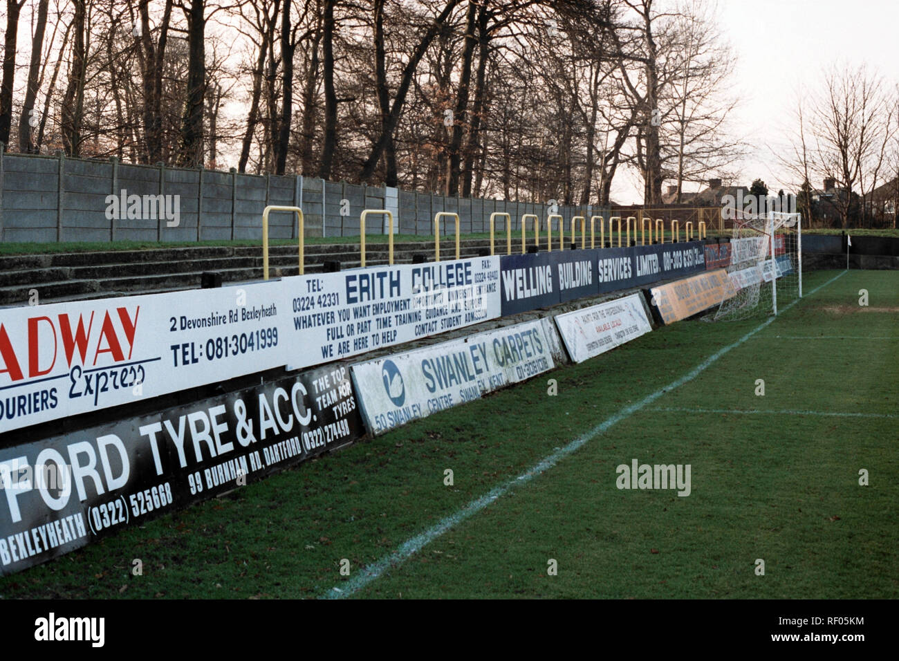 Terrace behind the goal at Welling United FC Football Ground, Park View ...