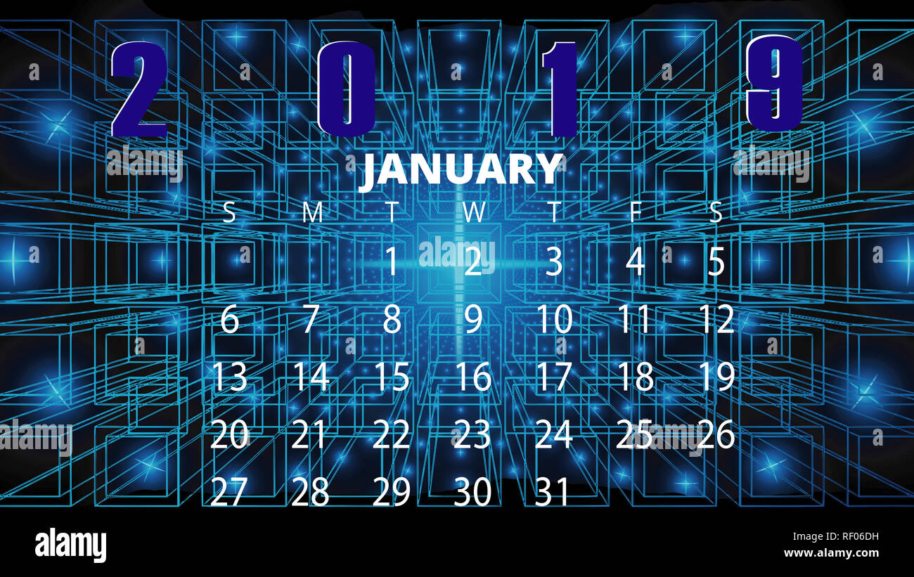 Calender 2019: New year 2019 calender text with digital background ...