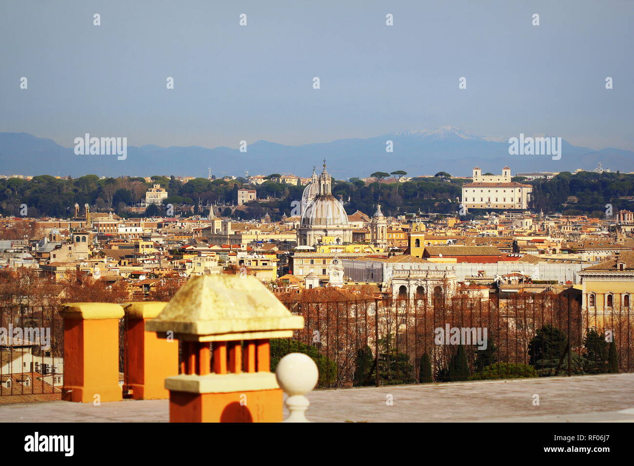Cityscape of Rome, Italy, a view from the Gianicolo (Janiculum) hill ...