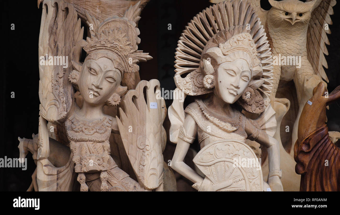 Hindu and Buddhist wooden carving. souvenir shop selling souvenirs and ...