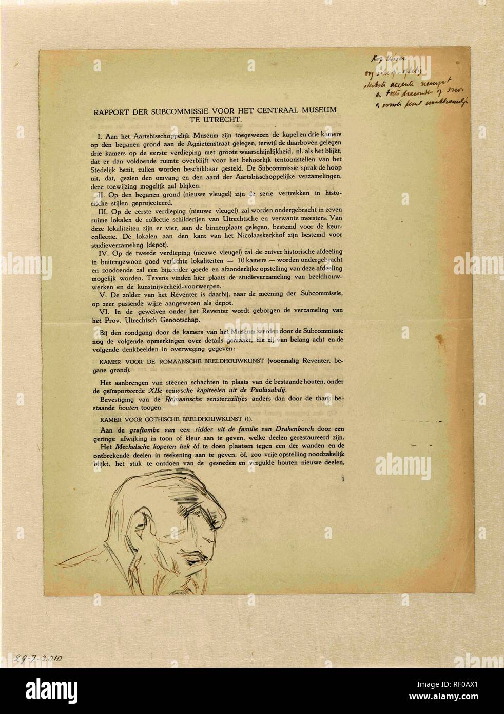 Portrait of P. Visser, profile to the right (cut off). Draughtsman: Jan ...