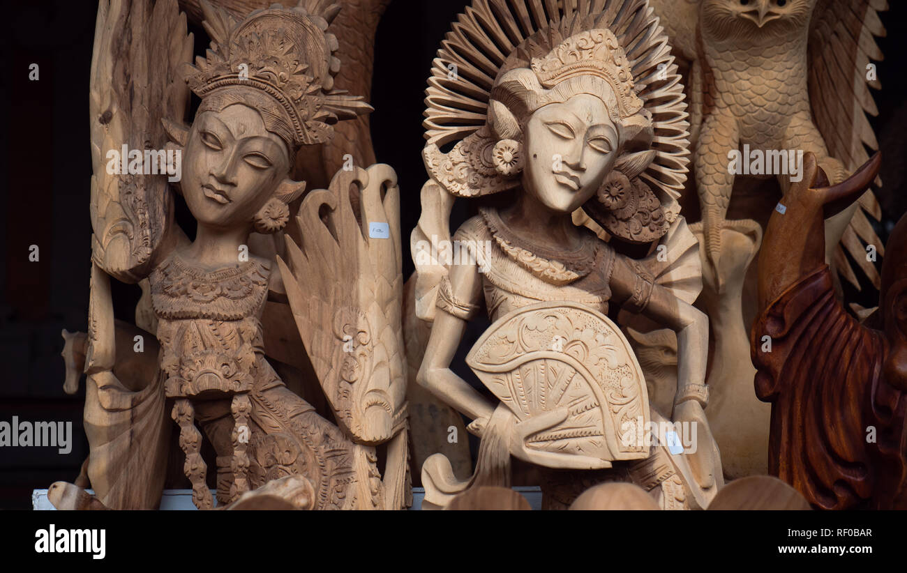 Hindu and Buddhist wooden carving. souvenir shop selling souvenirs and ...
