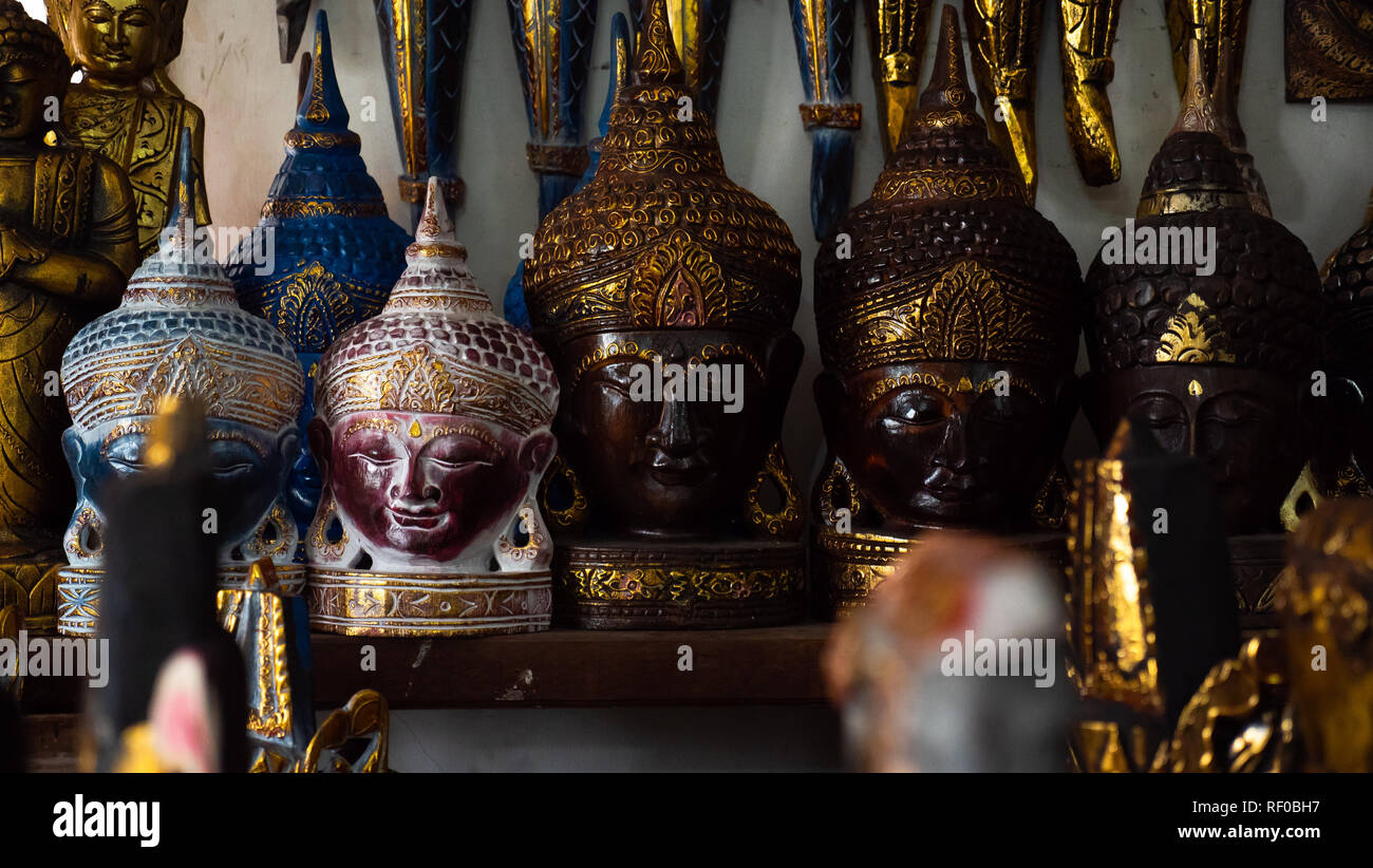 Hindu and Buddhist wooden carving. souvenir shop selling souvenirs and handicrafts of Bali at ...