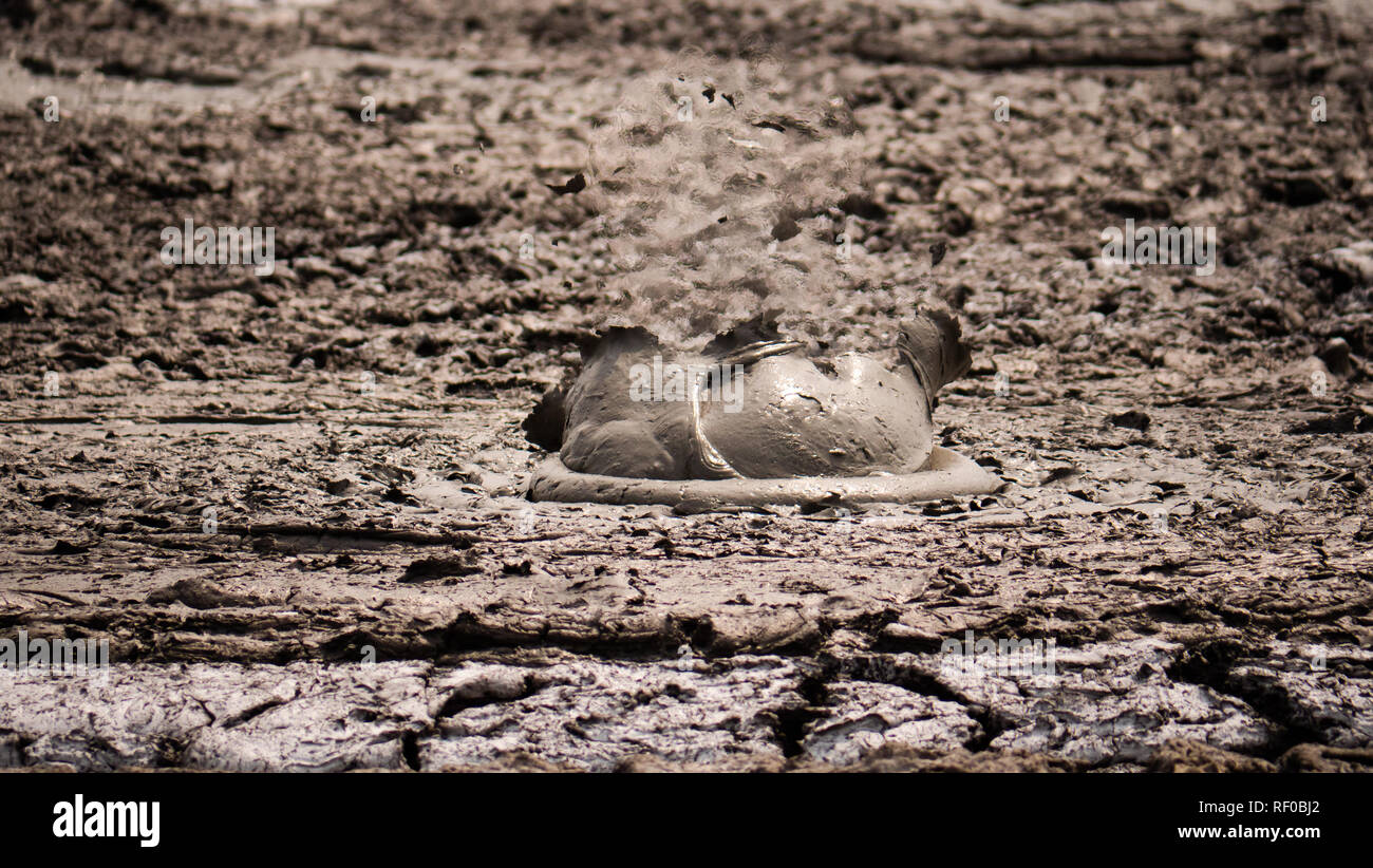 Mud volcano bledug kuwu. volcanic plateau with geothermal activity and ...