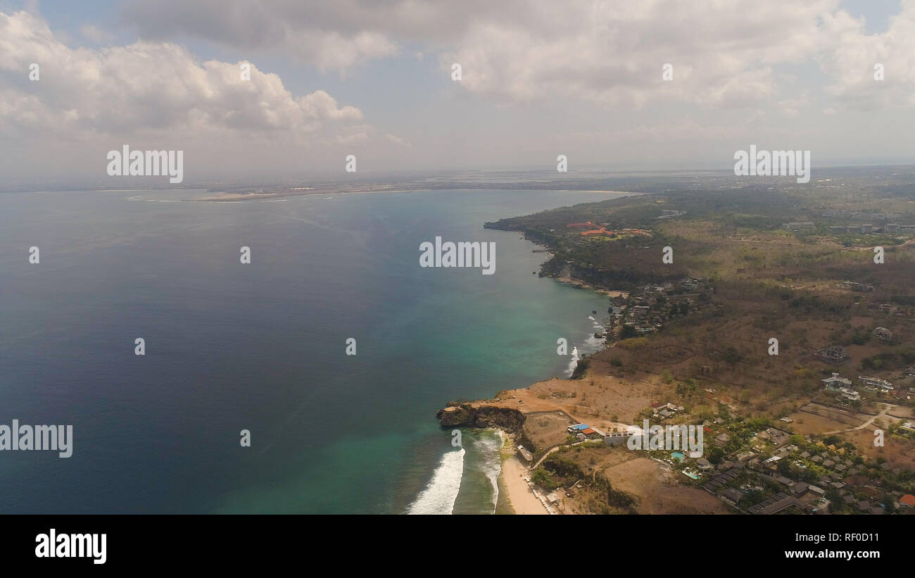 aerial view coastline with sandy tropical beach Balangan. seascape ...