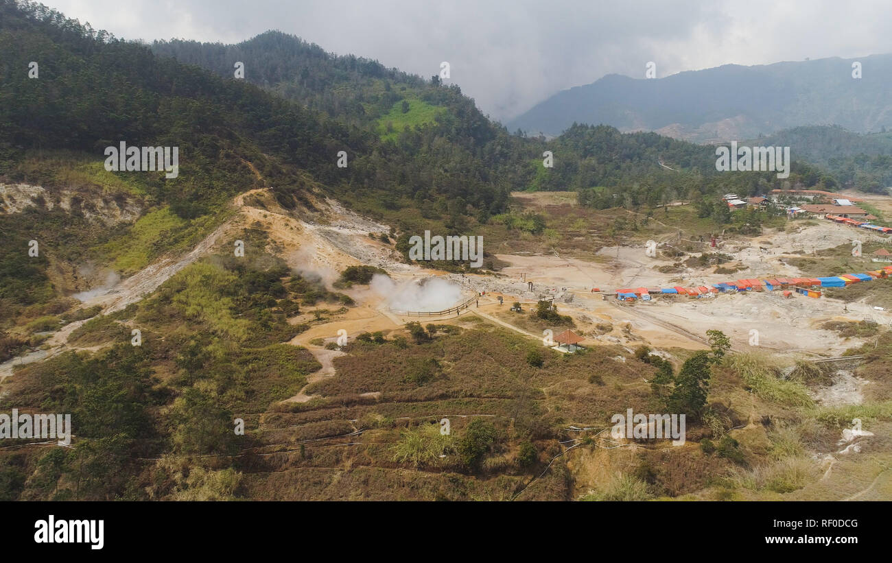 plateau with volcanic activity, mud volcano Kawah Sikidang, geothermal ...