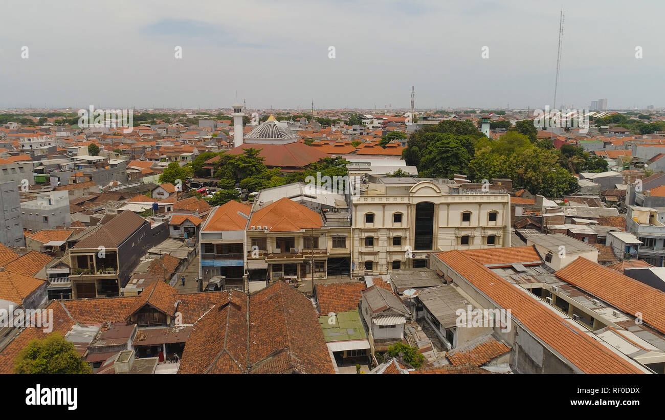 aerial view modern city Surabaya with skyscrapers and mosque Sunan ...
