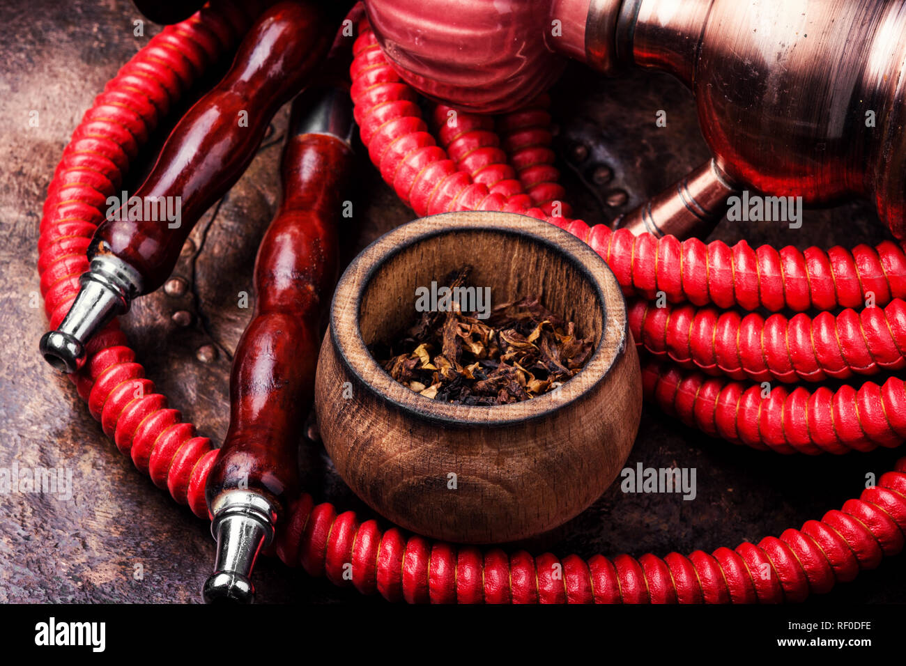 Turkish hookah .Smoking turkish shisha.Tobacco in a snuffbox and hookah ...