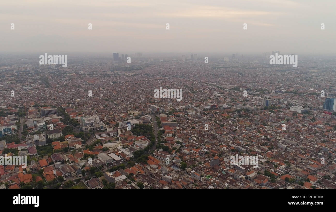 Aerial cityscape modern city Surabaya with skyscrapers, buildings and ...