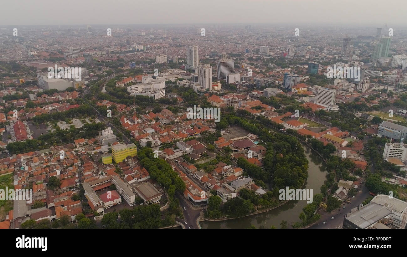 Aerial cityscape modern city Surabaya with skyscrapers, buildings and ...