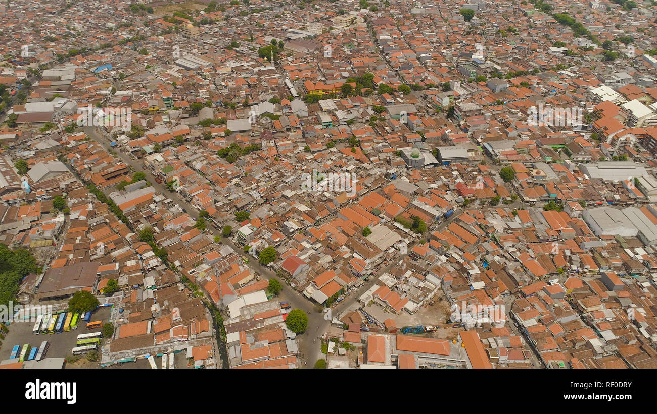 Aerial cityscape densely built asian city. urban environment in asia ...
