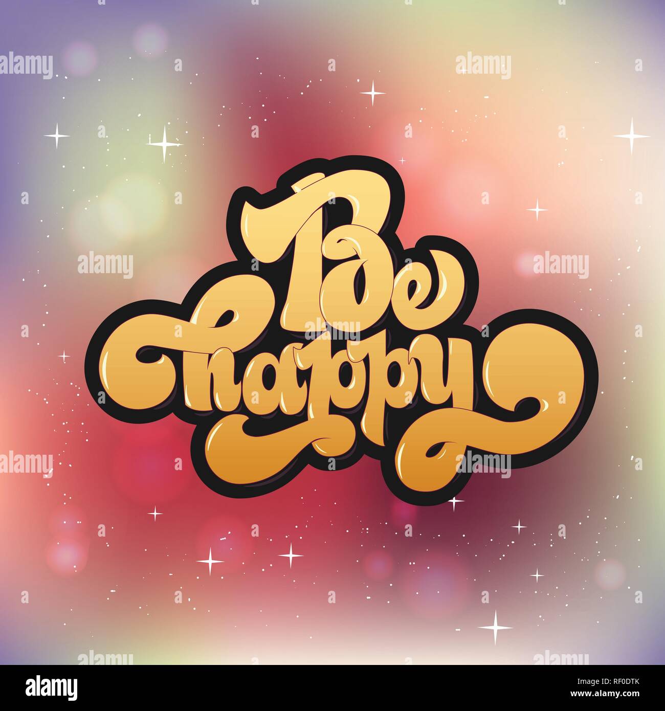 Be happy greating card hand lettering text, brush ink calligraphy ...