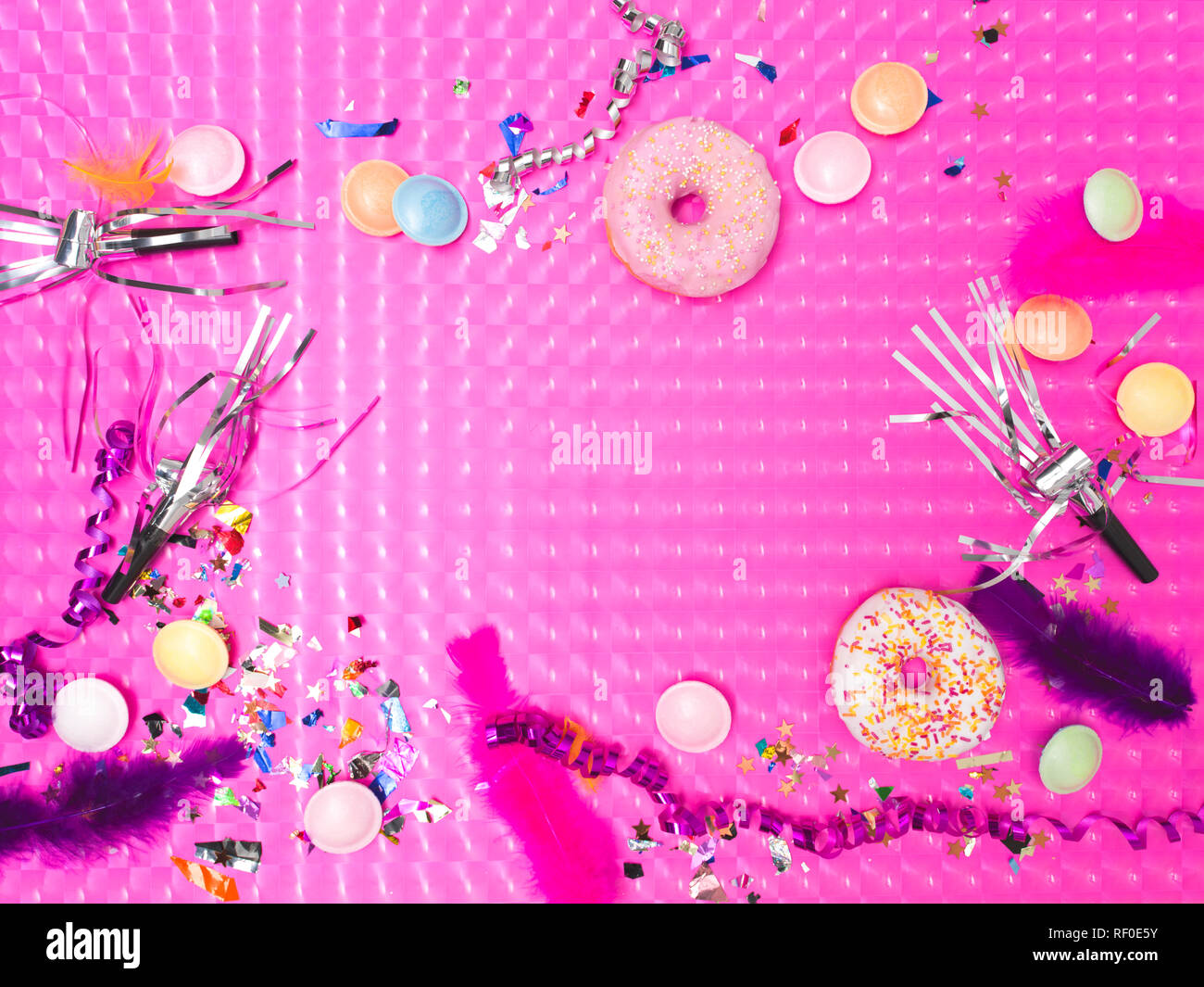 pink carnival effect background with various carnival utensils Stock ...
