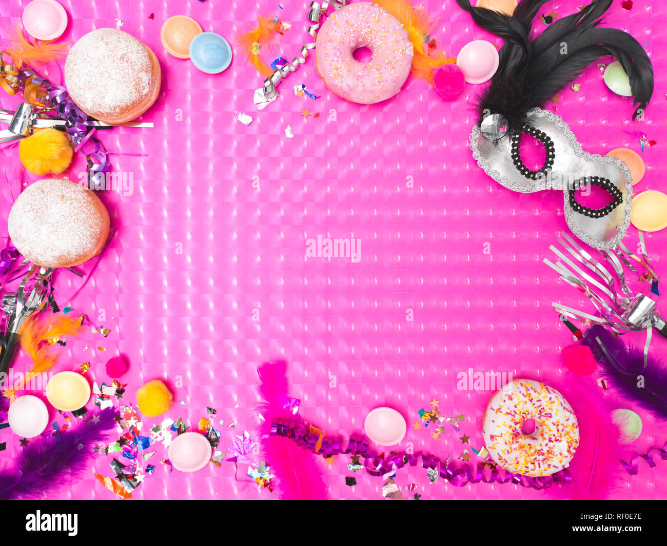pink carnival effect background with various carnival utensils Stock ...