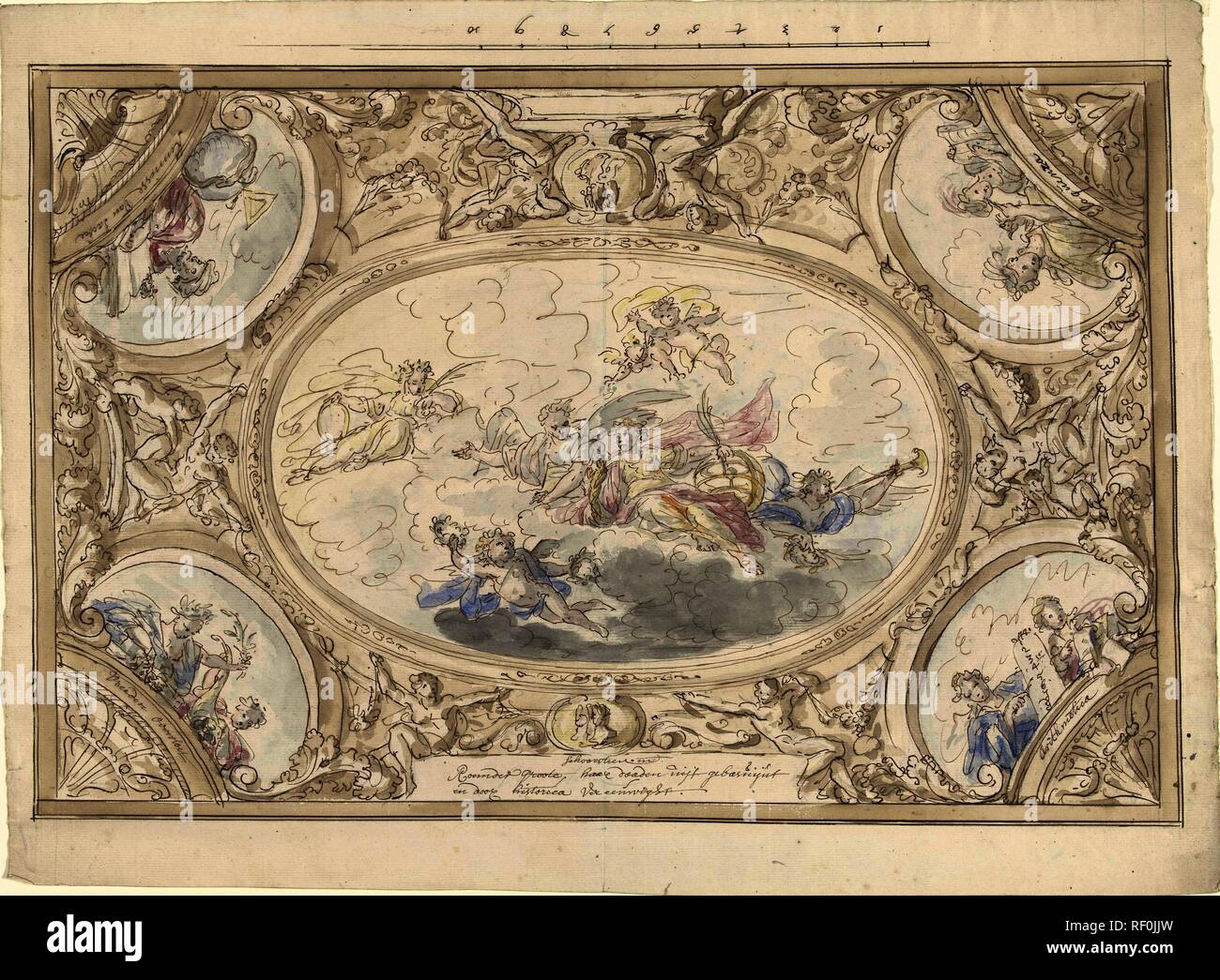 Design for a ceiling painting with allegory on the fame. Draughtsman ...