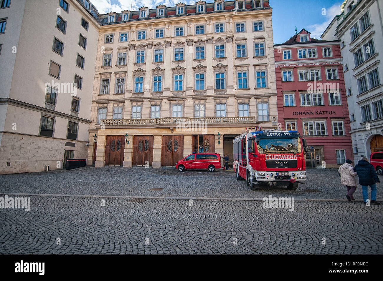 Vienna, Austria-- March 07, 2018: Fire Station with a fire engine in ...