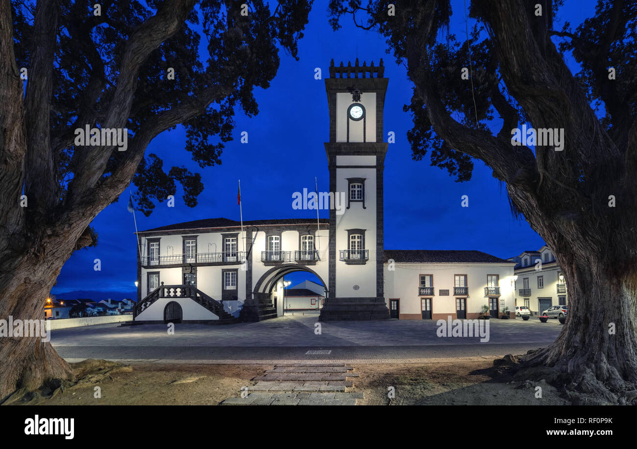 Ribeira Grande, Azores, Portugal. Colonial building of town hall ...