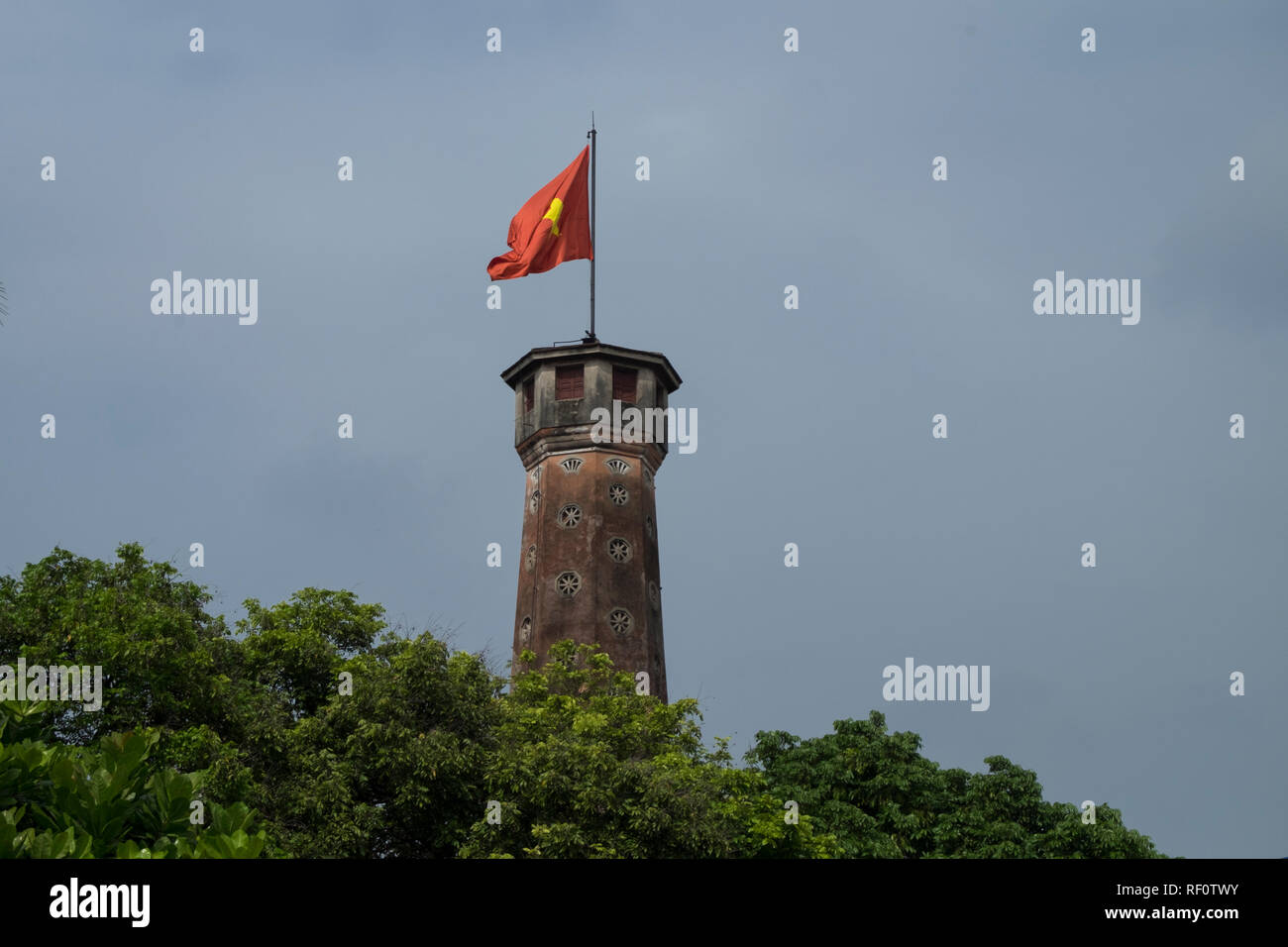 Vietnam flag flying over the Flag Tower of Hanoi in Vietnam Stock Photo ...