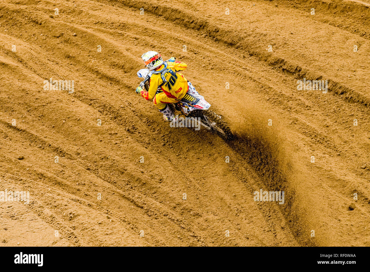 Rider on 250 cc motocross bikes at Deutsche Meisterschaft at the ...