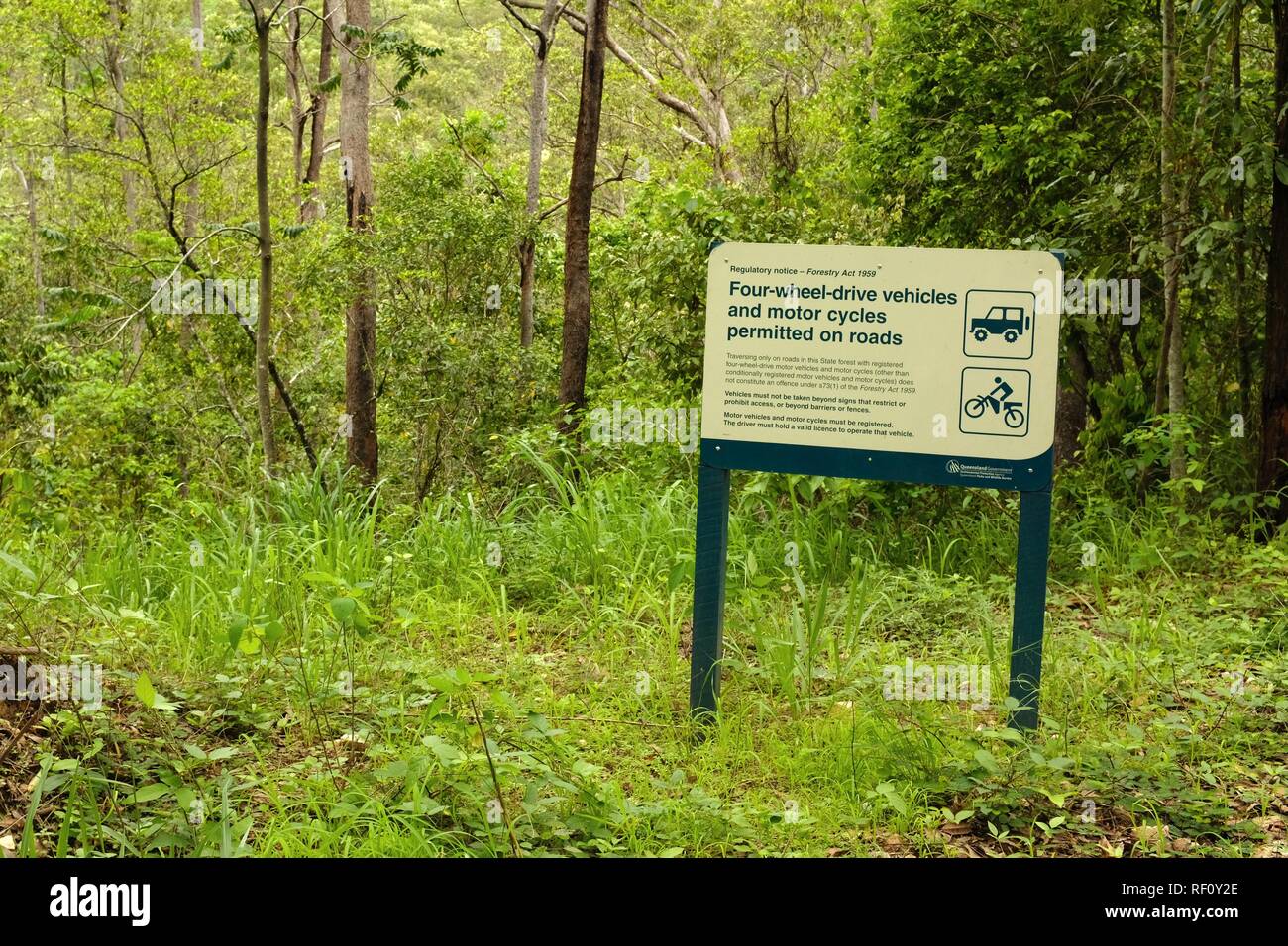 Four wheel drive vehicles and motor cycles permitted on roads sign, Mia ...