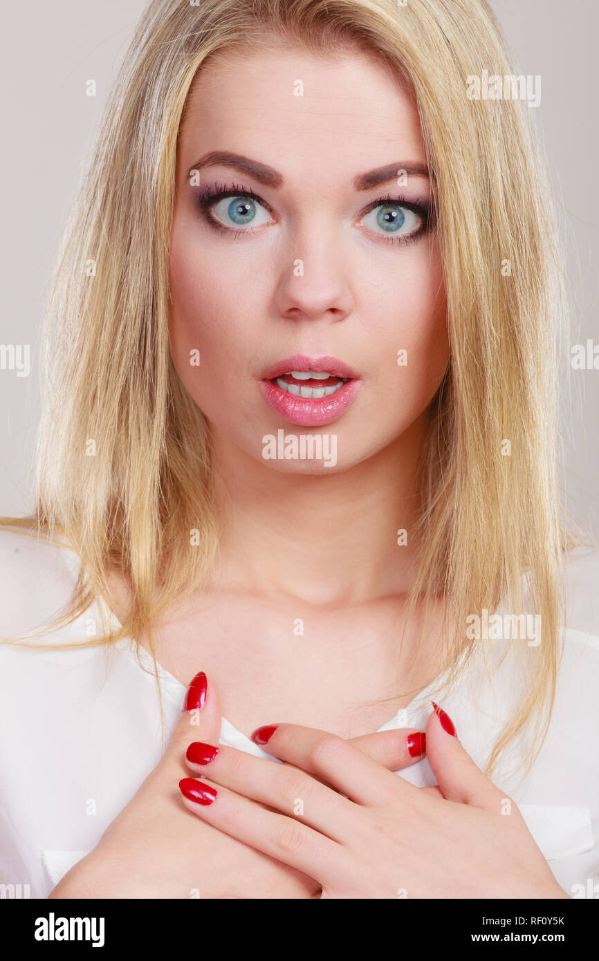 Emotional Facial Expression Wide Eyed Woman Surprised Girl Open Mouth