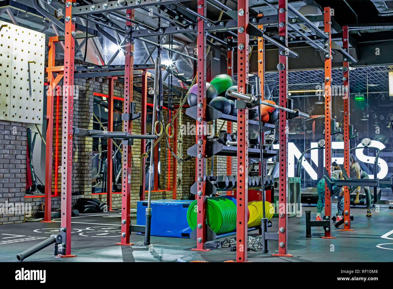 Modern gym interior with equipment Stock Photo - Alamy