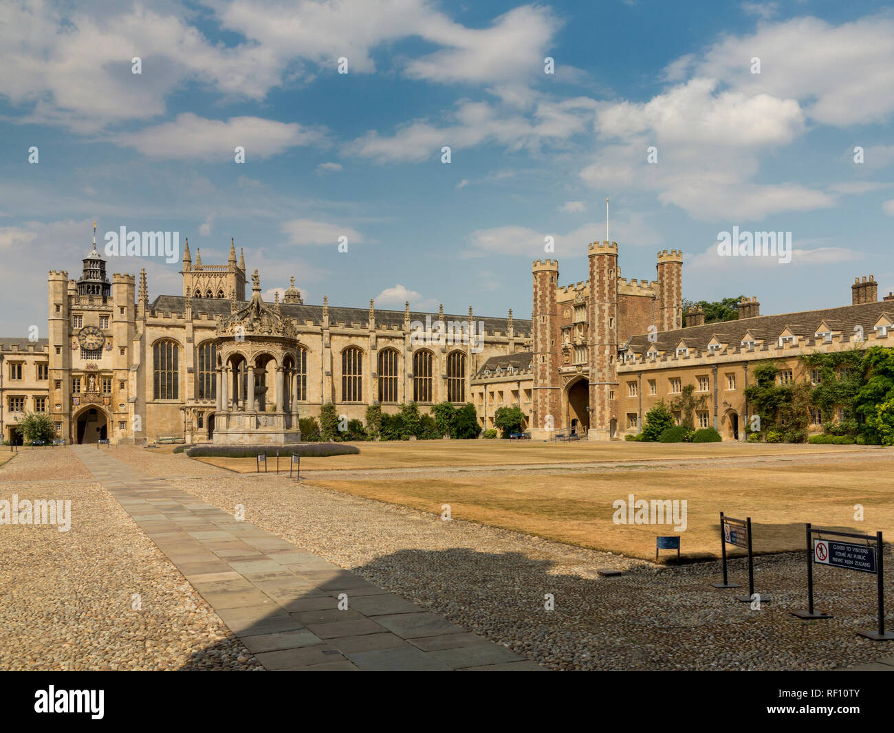 Late afternoon sun catches Trinity College buildings in Cambridge ...