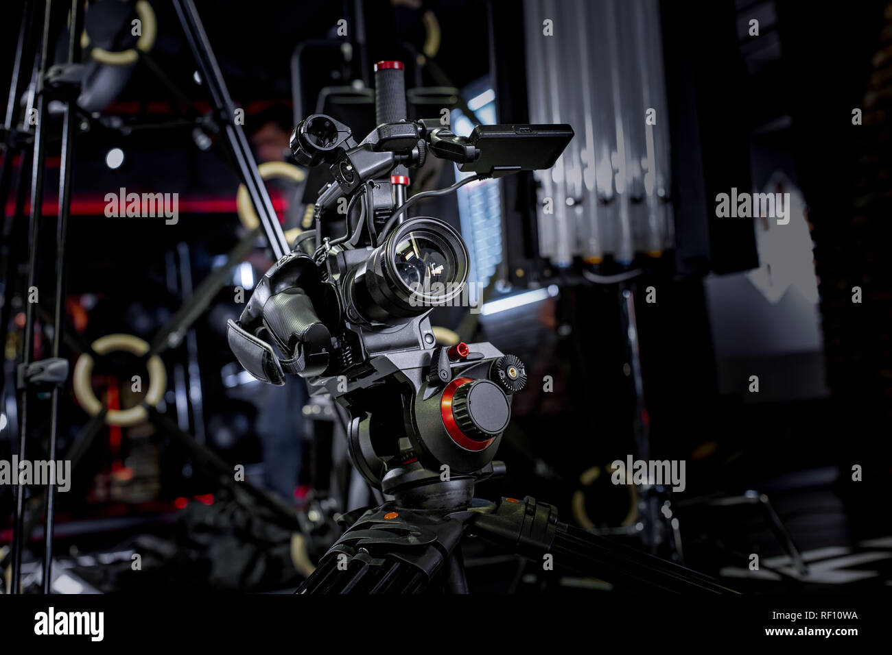 detail of professional camera equipment, film production studio Stock ...