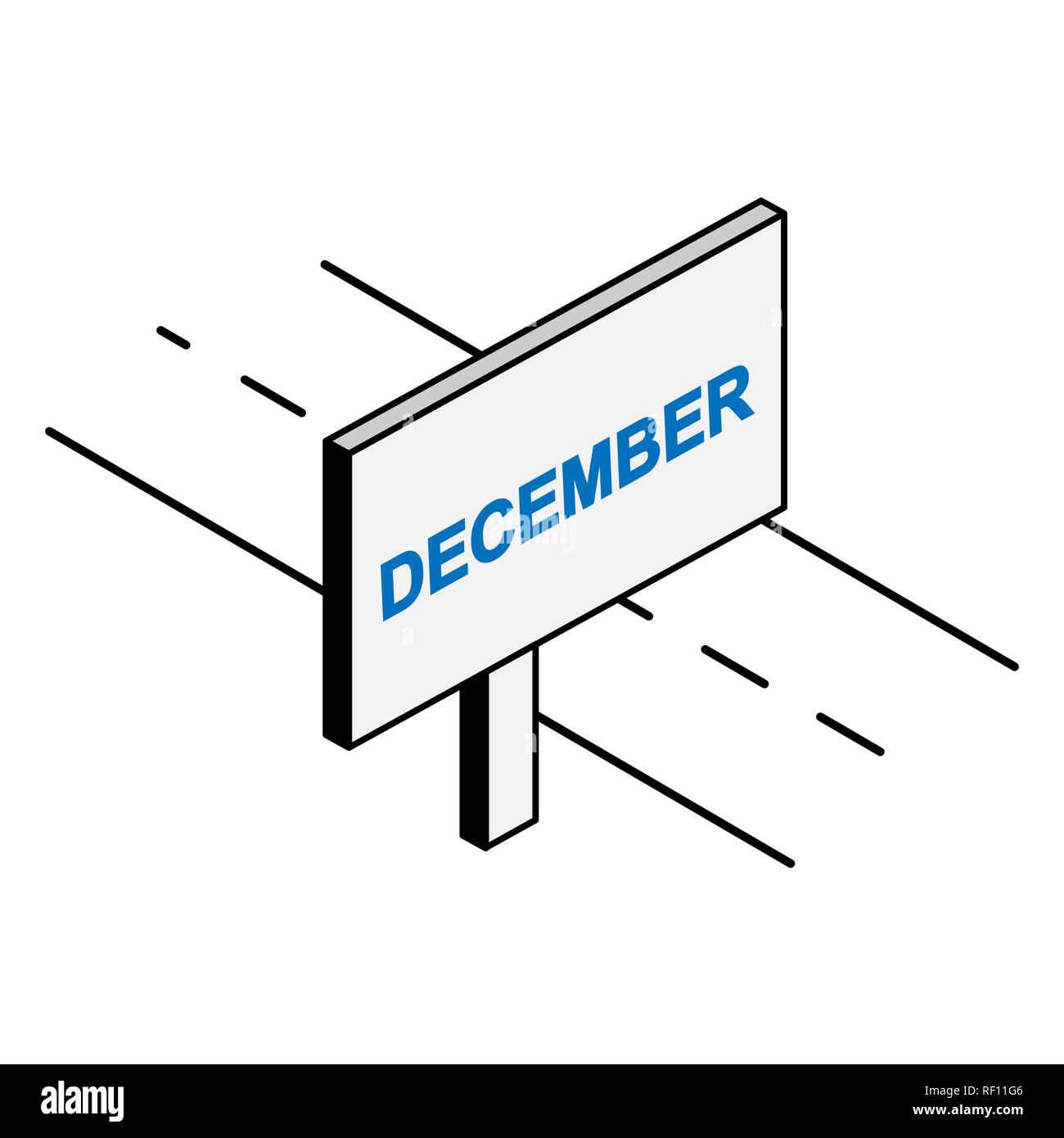 Billboard by the road with the inscription December, a simple drawing ...