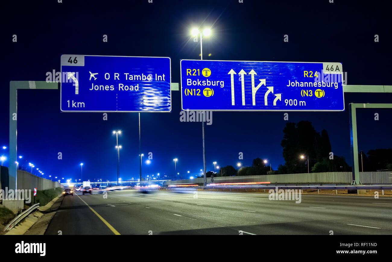 Johannesburg, South Africa - October 24 2011: Motorway Signs on Highway ...