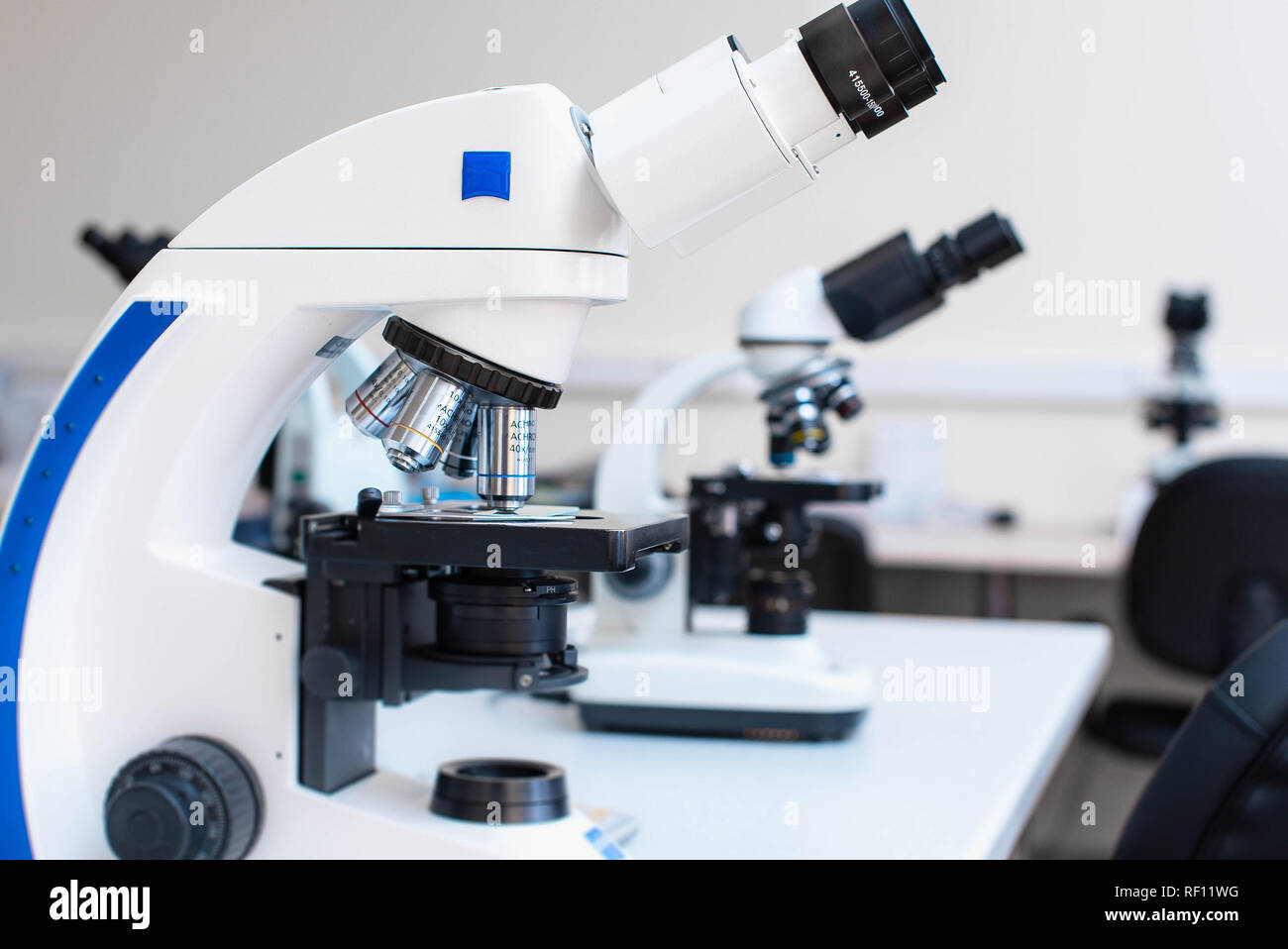Microscopes on the table in the laboratory. Medical laboratory for the ...