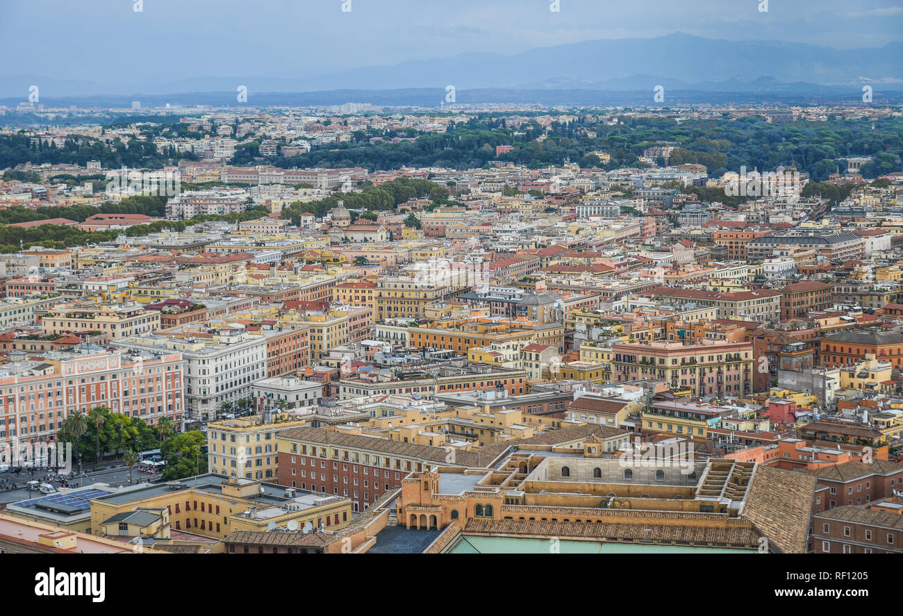 Aerial cityscape view of Rome, from top of Saint Peter Basilica. Rome ...