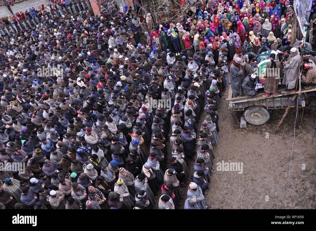Shopian, India. 23rd Jan, 2019. There were 30 rounds of funeral prayers ...