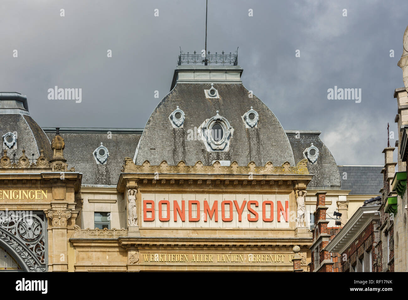 detail of the facade of the social service Het Bond Moyson in Ghent ...