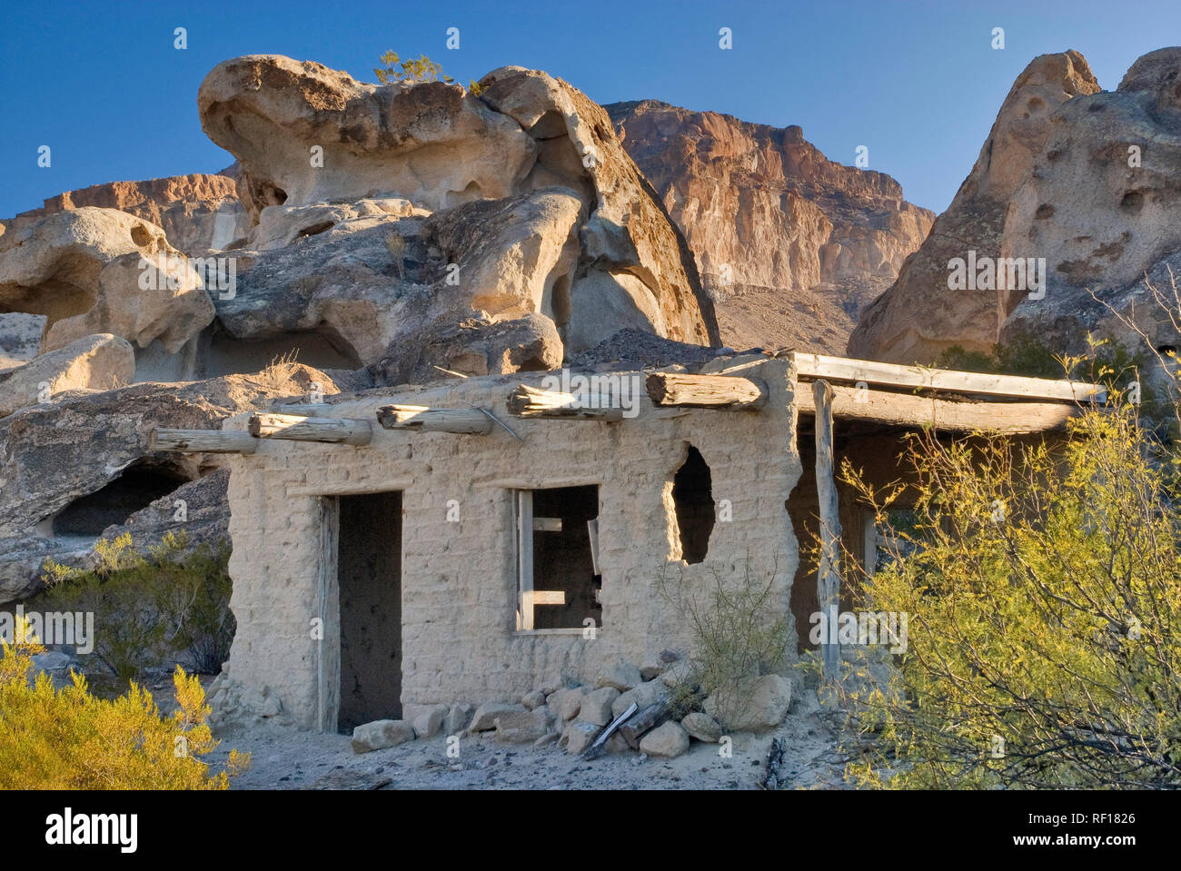 Ruins of adobe house near abandoned mines in Three Dike Hill area in ...