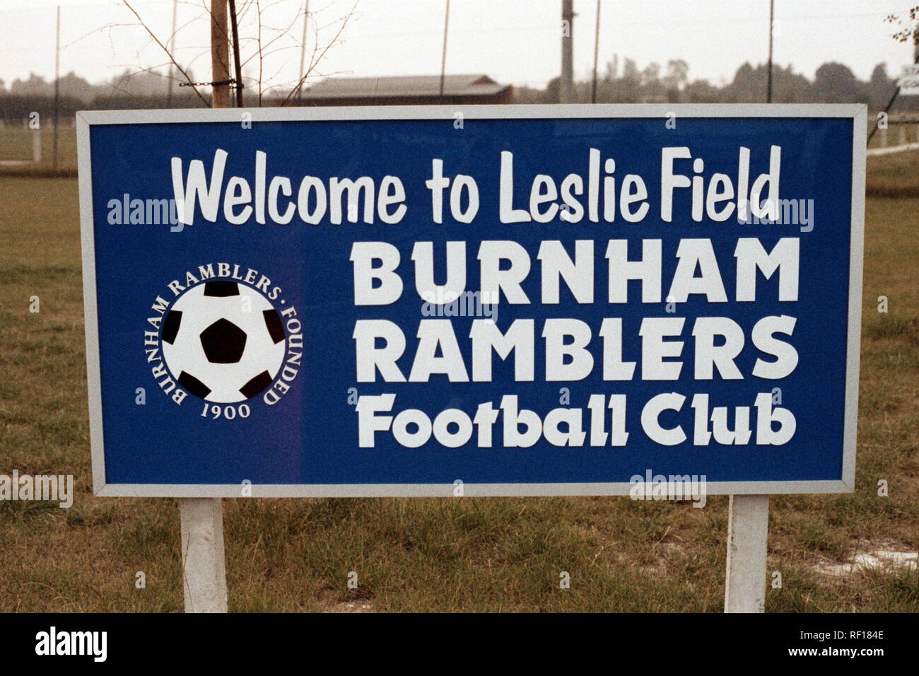 Entrance sign at Burnham Ramblers FC Football Ground, Leslie Field ...