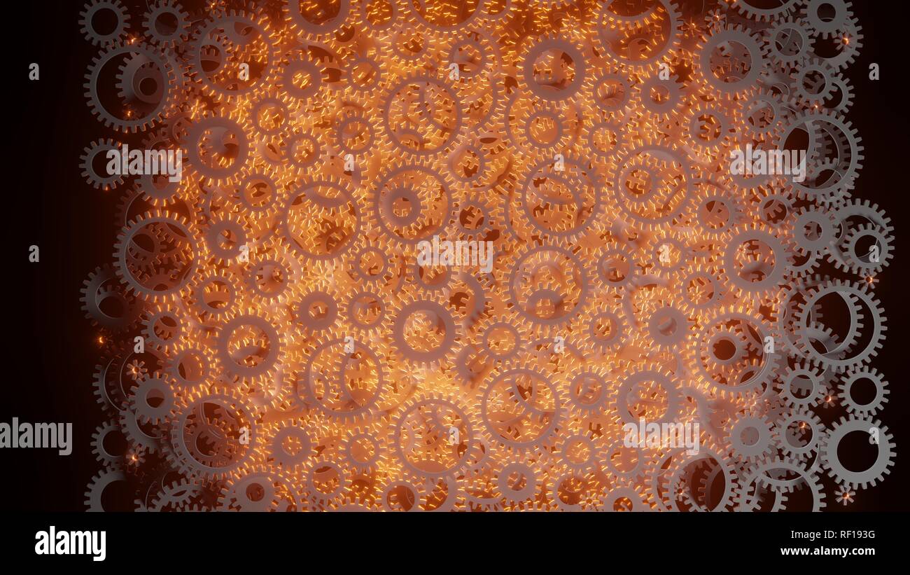 Bright red flash inside a set of gears. 3d illustration Stock Photo - Alamy