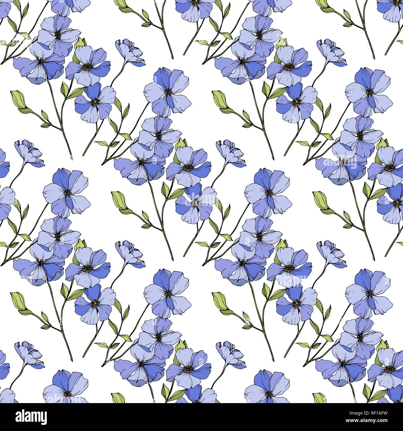 Vector Blue flax. Floral botanical flower. Wild spring leaf wildflower ...