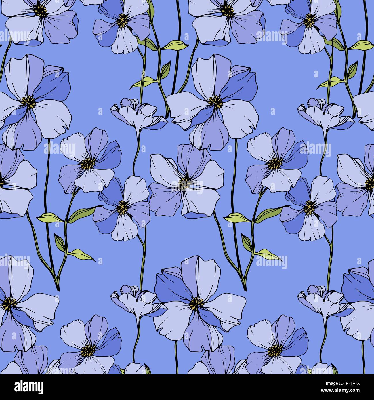 Vector Blue flax. Floral botanical flower. Wild spring leaf wildflower ...