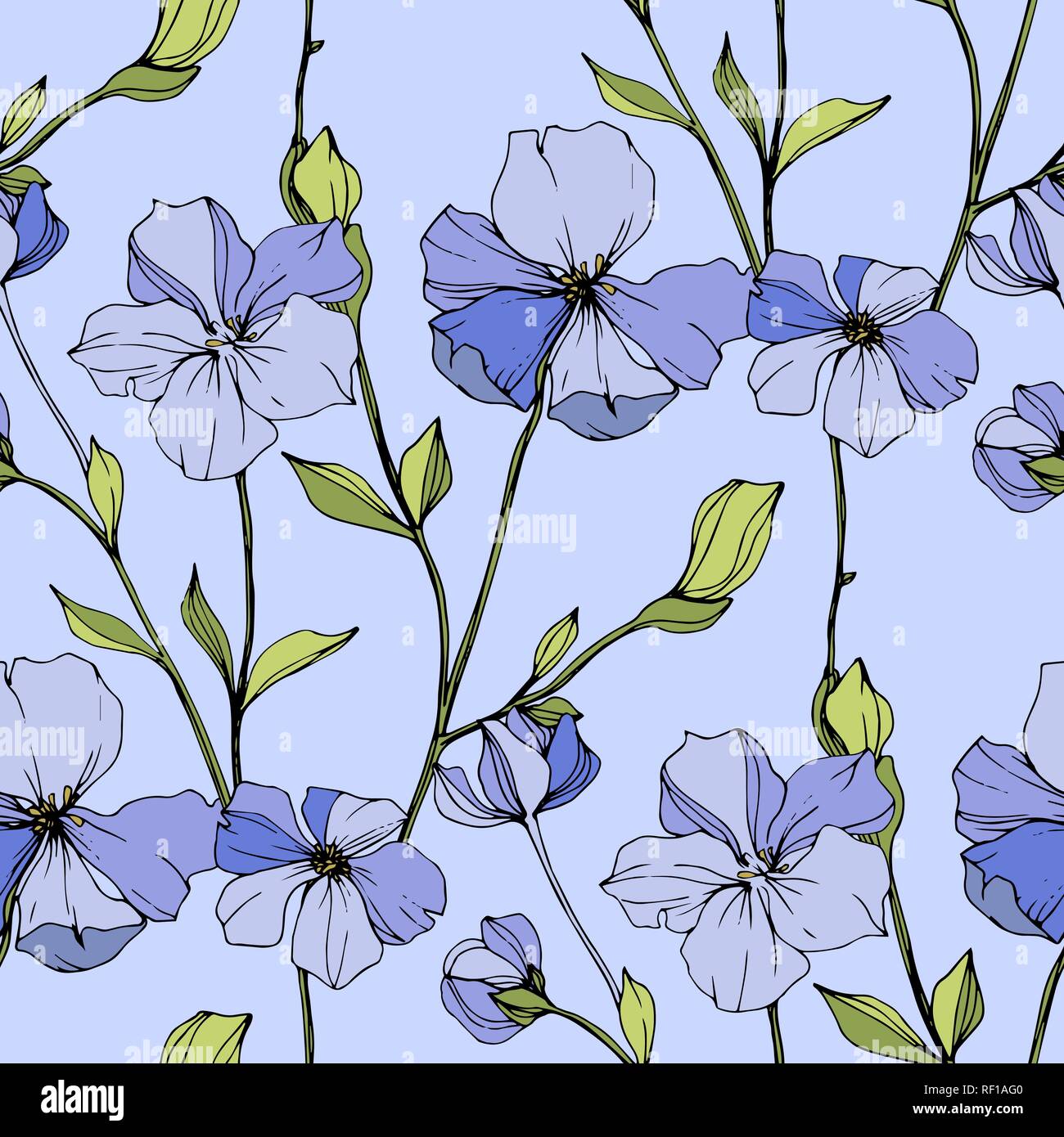Vector Blue flax. Floral botanical flower. Wild spring leaf wildflower ...