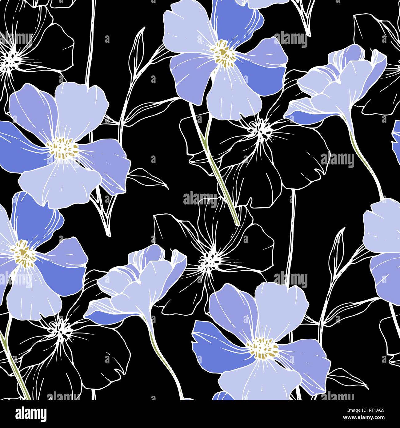 Vector Blue flax. Floral botanical flower. Wild spring leaf wildflower ...