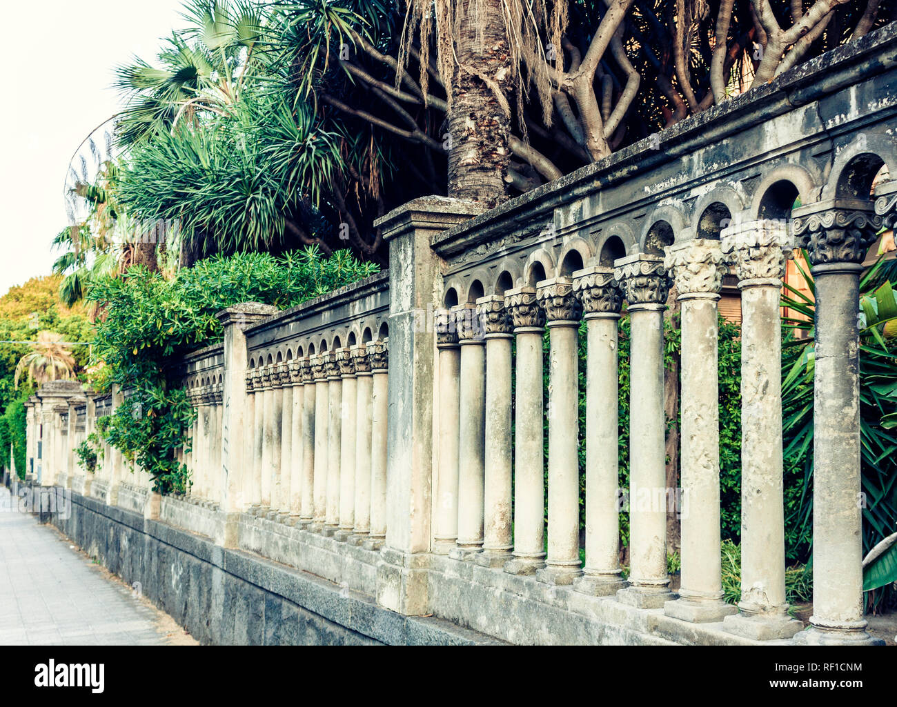 Old baroque fence with columns pillars in Catania, Sicily, Italy Stock ...