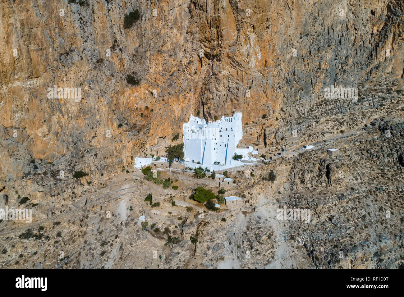 Aerial view of of Panagia Hozovitissa monastery on Amorgos island Stock ...