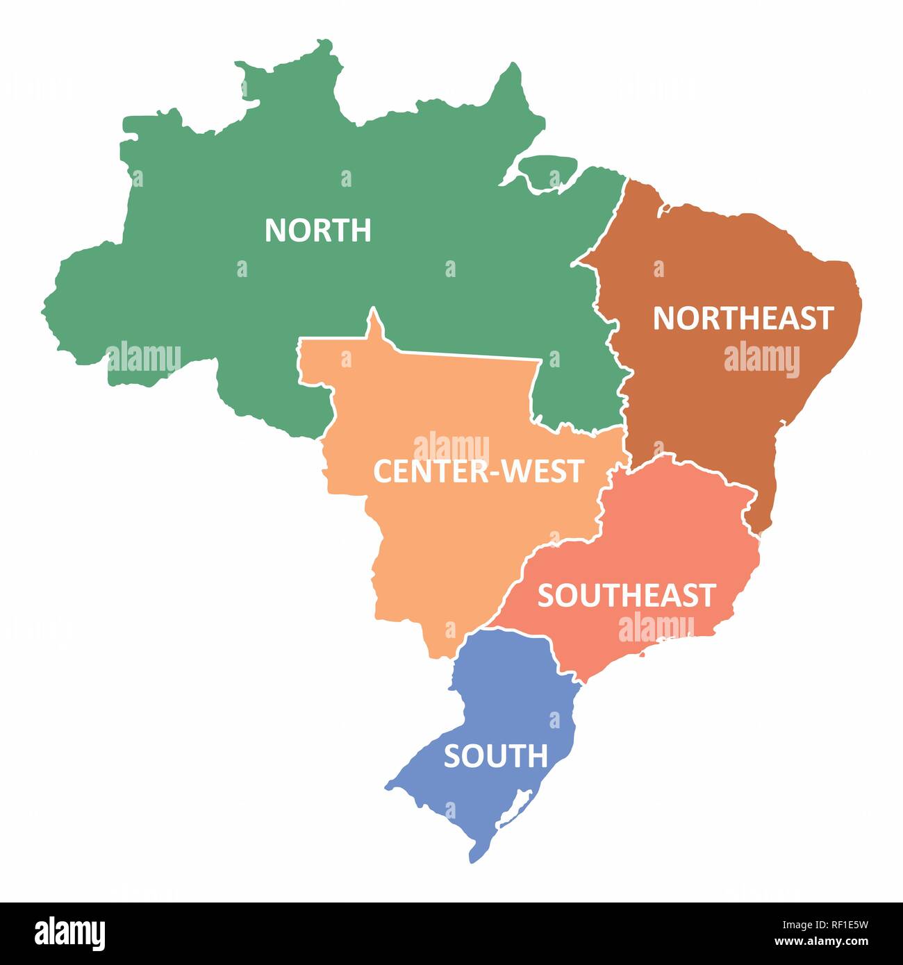 Brazil regions map with no states limits Stock Vector Image & Art - Alamy