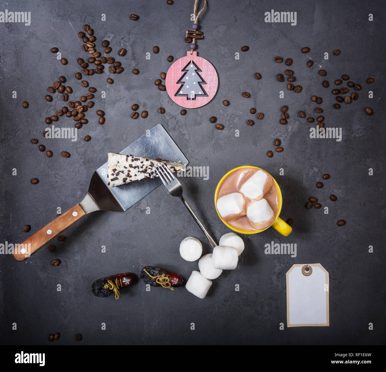 Top View. Slice of delicious cake and coffee Stock Photo - Alamy