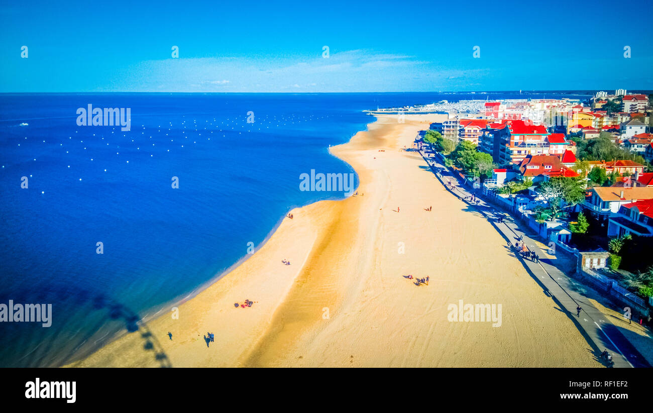 Aerial view of Arcachon seaside summer holidays resort town in the ...