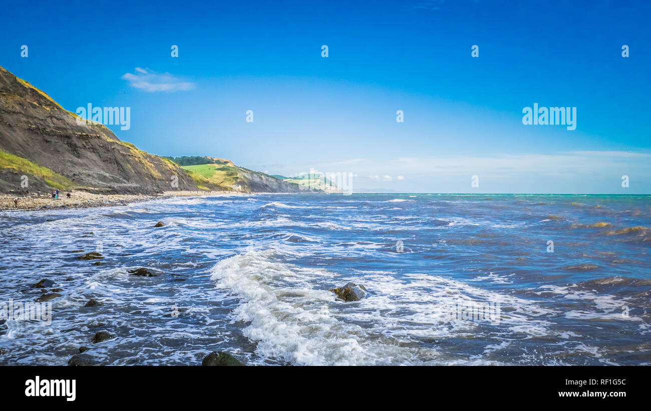 Waves on the sea / English Channel in Charmouth, Dorset, UK. English ...