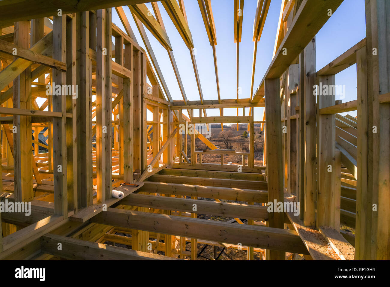 Frame house construction. House building. Construction industry Stock ...