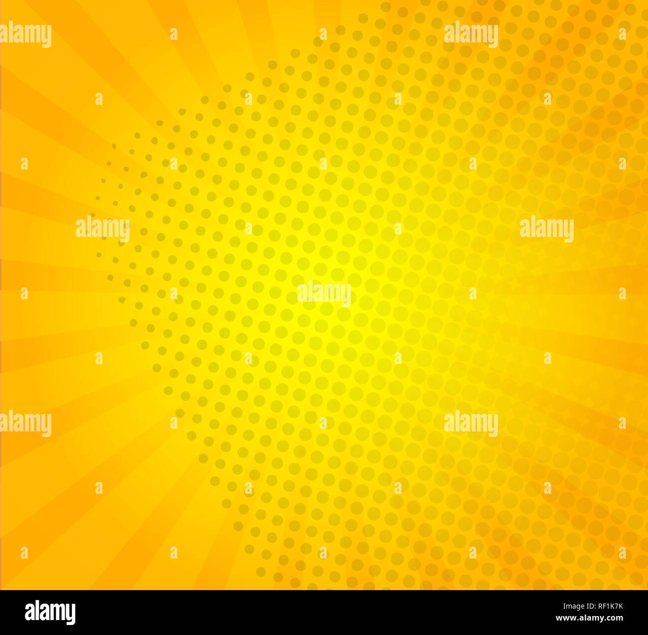 Sunburst on yellow background with dots. Template for your design ...